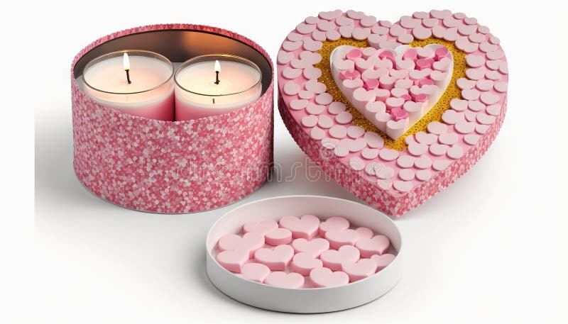 A Heart Shaped Box with Candles and a Bowl of Candy Stock Illustration ...