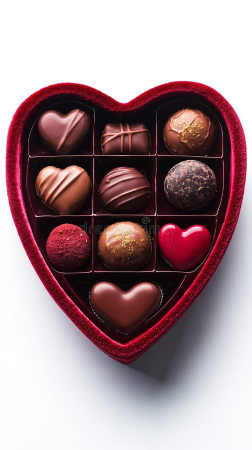 A Heart Shaped Box of Chocolates on a White Background Stock Image ...