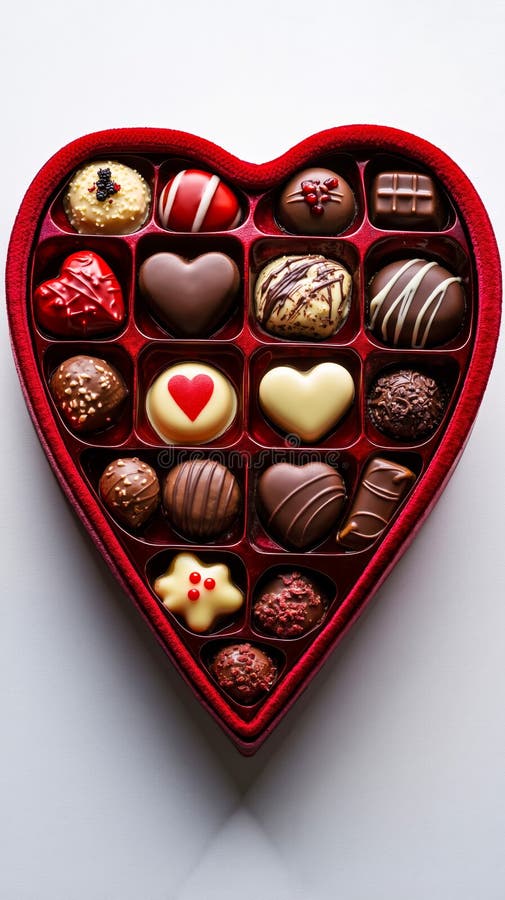 A Heart Shaped Box of Chocolates on a White Surface Stock Photo - Image ...
