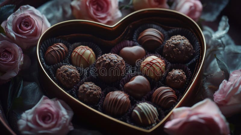 Heart Shaped Box Filled with Assorted Chocolate Candies Stock ...