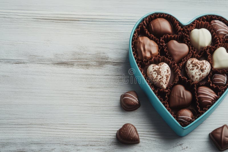 Heart Shaped Box Filled with an Assortment of Gourmet Chocolates Stock ...