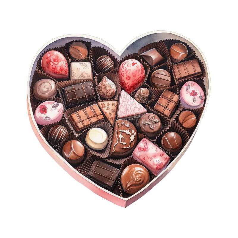 Heart Shaped Box Filled with Chocolates Stock Photo - Illustration of ...