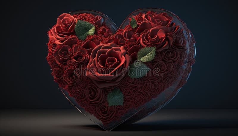 A Heart Shaped Box Filled with Roses on a Dark Background Stock Image ...