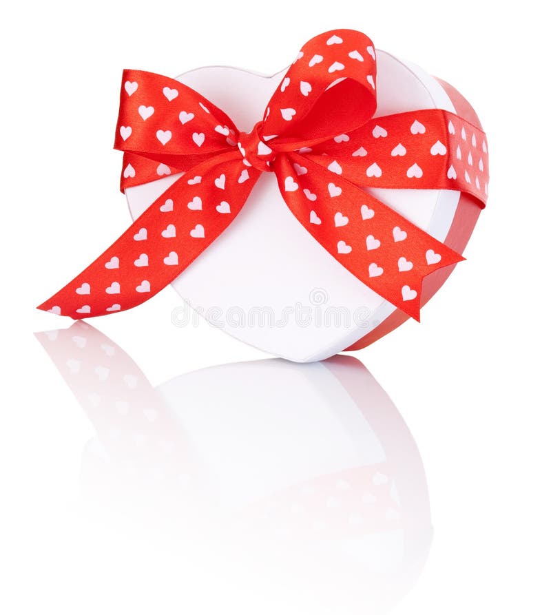 Heart Shaped Box Gift Tied with Ribbon with a Bow Isolated Stock Photo ...