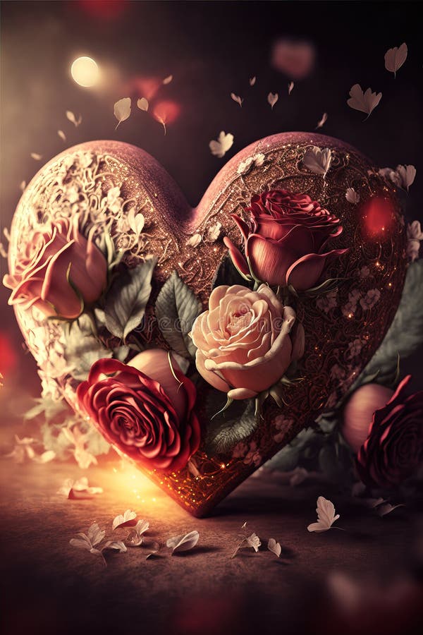 A Heart Shaped Box with Roses on it and a Light Shining through it ...