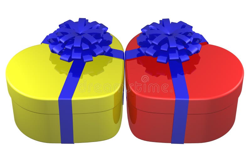Heart Shaped Boxes Tied Ribbon with a Bow. 3D Rendering. Stock ...