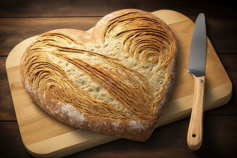Heart-shaped Bread Loaf on a Board, Ready for Slicing Stock Image ...