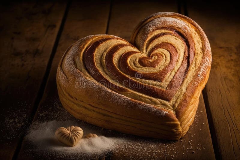 Heart-shaped Bread Loaf with a Cinnamon Swirl and Sprinkle of Sugar ...