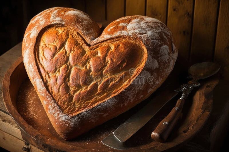 Heart-shaped Bread Loaf with a Rustic and Chewy Crust, Still Warm from ...