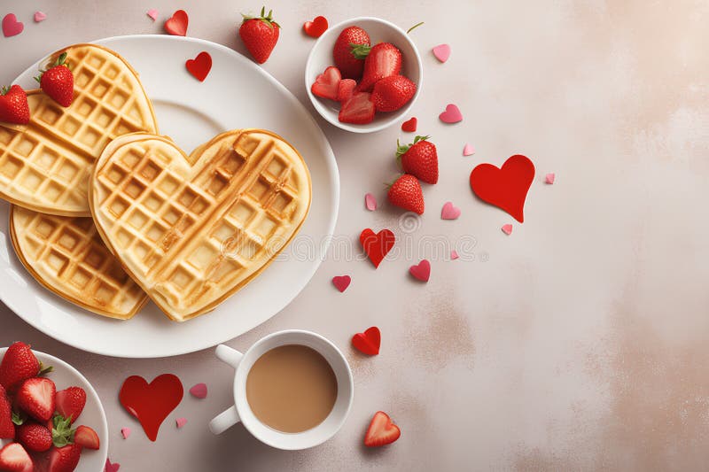 Heart-shaped Breakfast Waffles for Valentine S Day. Stock Illustration ...