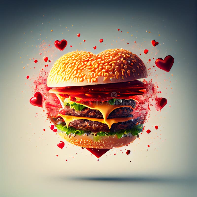 Heart shaped burger stock illustration. Illustration of juicy - 269070474