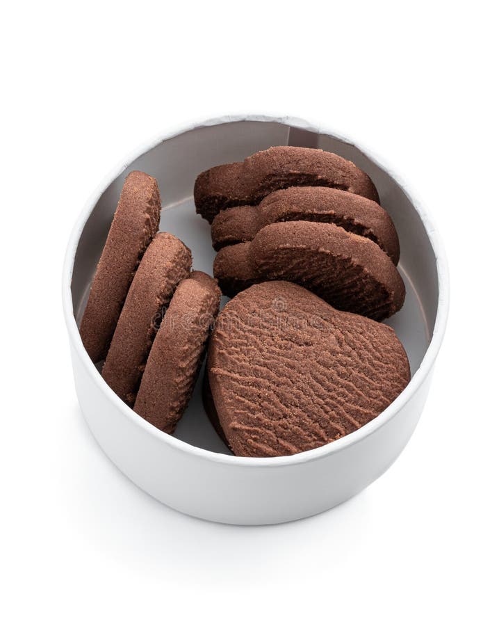 Heart Shaped Butter Chocolate Biscuits in Round Paper Box Isolated on ...