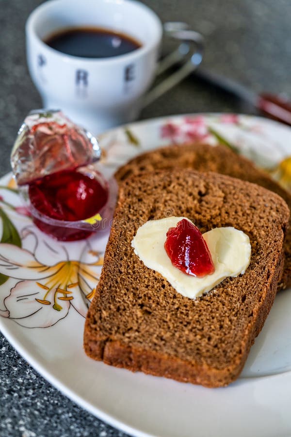 Heart Shaped Butter with Jam on a Slice of Bread Stock Image - Image of ...