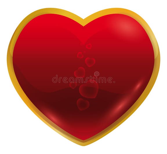 Heart Shaped Button with Golden Frame and Bubbles Inside it, Vector Illustration Stock Vector ...