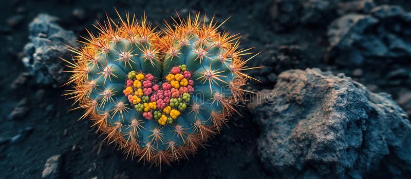 Heart-shaped Cactus with Vibrant Colors and Spines on Rocky Surface ...