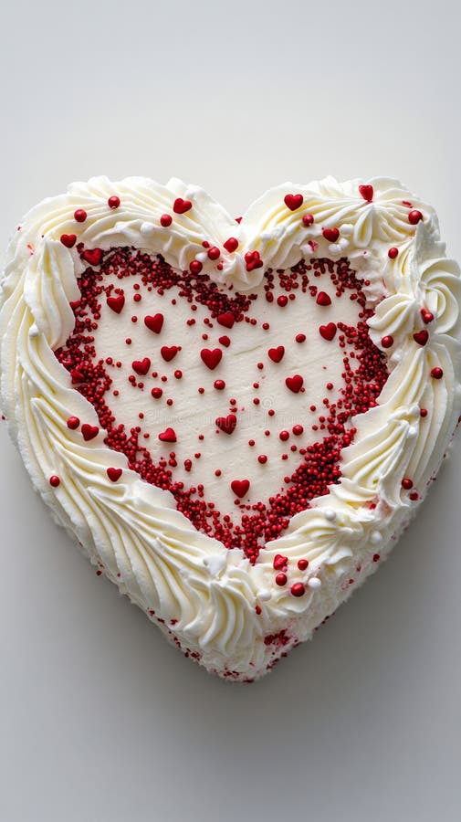 Heart Shaped Cake with Red Sprinkles on White Icing Stock Photo - Image ...