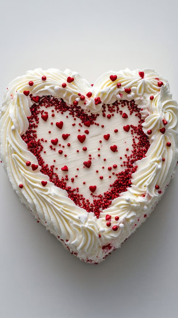 Heart Shaped Cake with Red Sprinkles on White Icing Stock Photo - Image ...