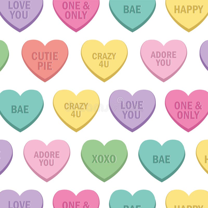 Heart Shaped Candies with Different Messages Vector Stock Vector - Illustration of pattern ...