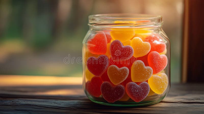 Heart Shaped Candies in a Glass Jar Stock Illustration - Illustration ...