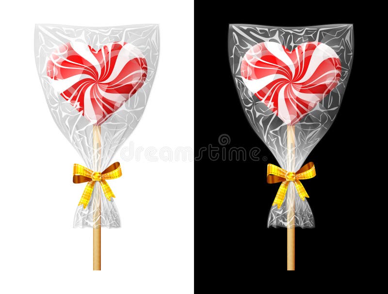 Heart Shaped Candy on Stick in Plastic Wrapper with Bow Stock Vector ...