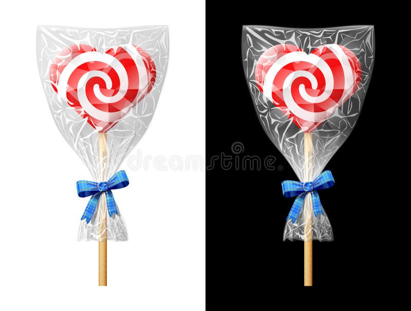 Heart Shaped Candy on Stick in Plastic Wrapper with Bow Stock Vector ...