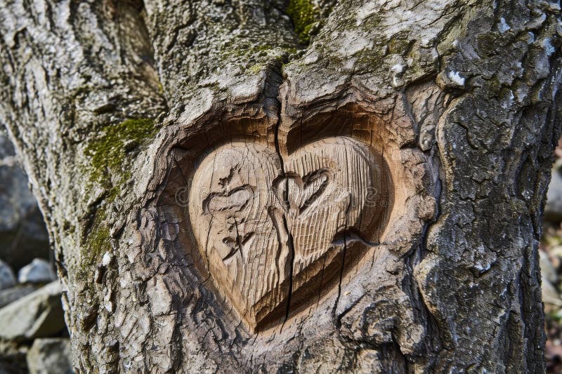 A Heart-shaped Carving Etched into the Rough Bark of a Tree, Displaying ...