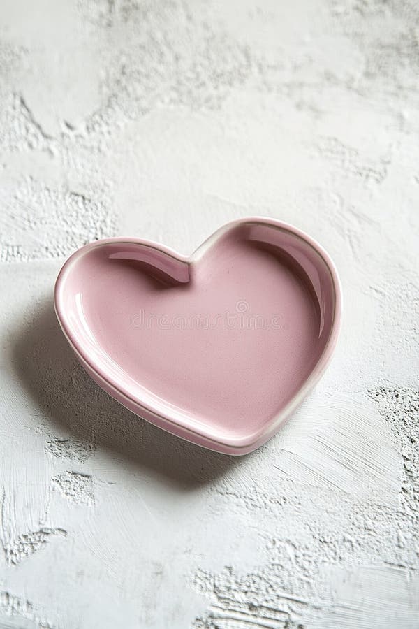 A Heart-shaped Ceramic Plate in Soft Matte Pink Sits on a Smooth Light ...