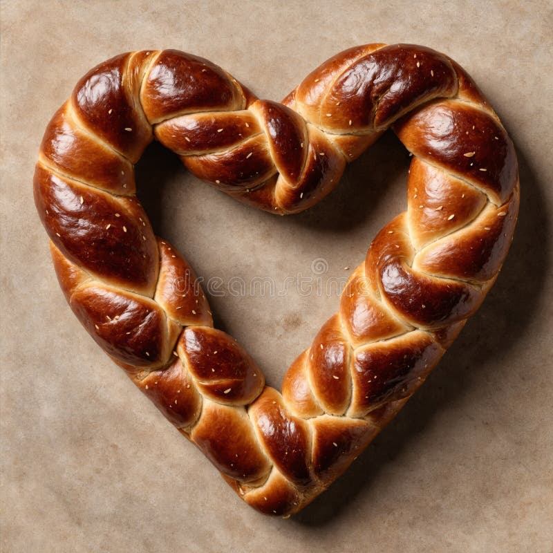 Heart-shaped Challah Bread Baked on a Brown Surface Stock Illustration ...
