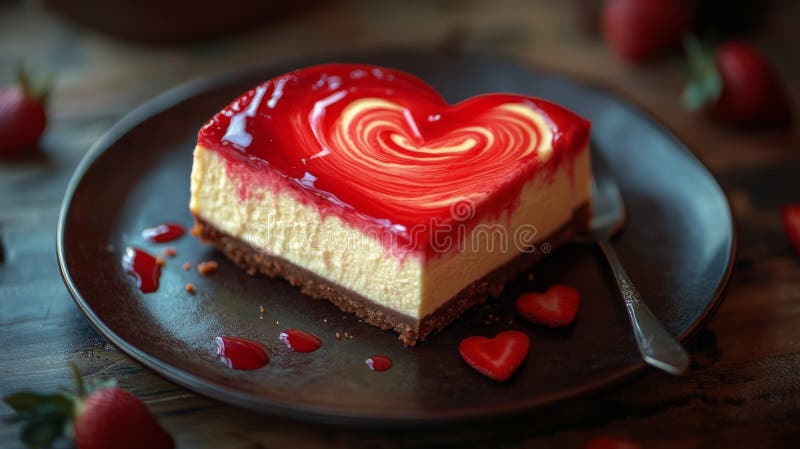 Heart Shaped Cheesecake Slice with Red Glaze Stock Illustration ...