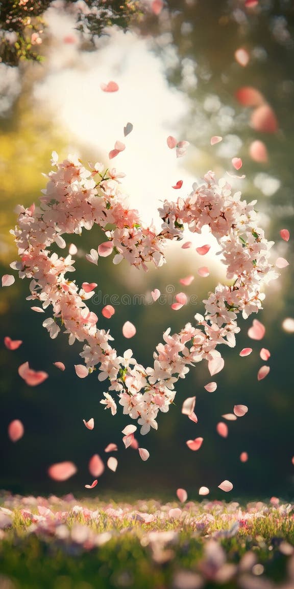 Heart Shaped Cherry Blossoms in Springtime Stock Illustration ...