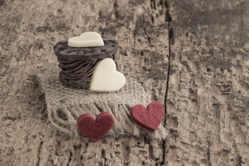Heart Shaped Chocolate Bars on Wooden Table Stock Image - Image of ...