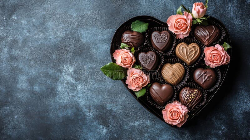 Heart Shaped Chocolate Box with Pink Roses Stock Illustration ...