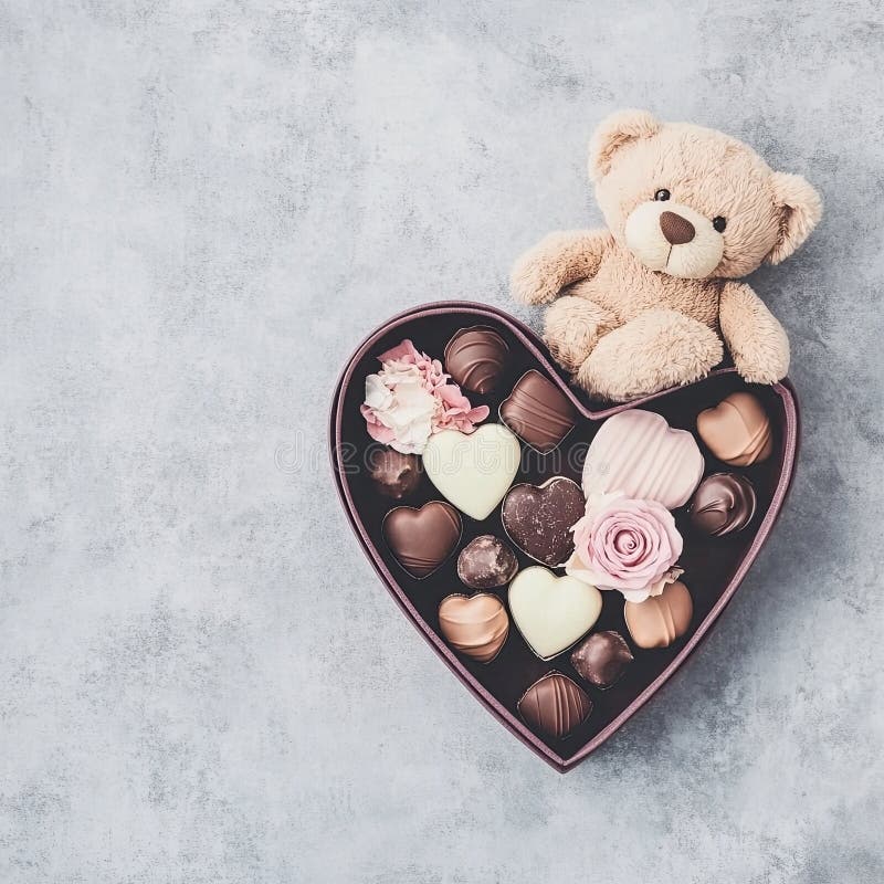 Heart Shaped Chocolate Box Teddy Bear Stock Photos - Free & Royalty ...