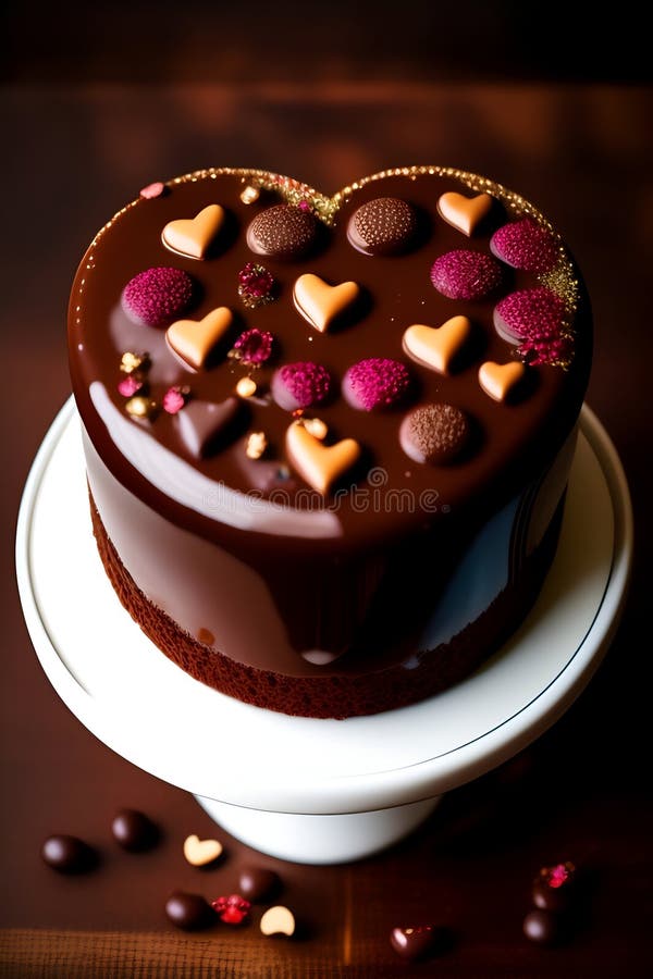 Heart Shaped Chocolate Cake. Generative AI Stock Illustration ...