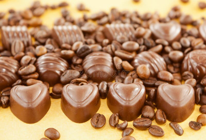 Heart Shaped Chocolate Candies and Coffee Beans Stock Photo - Image of ...