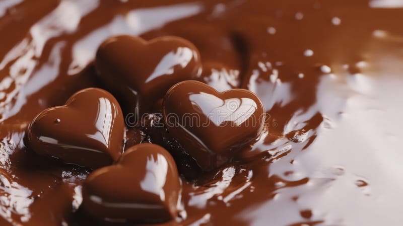 Heart-Shaped Chocolate Candies in Melted Chocolate Stock Illustration ...