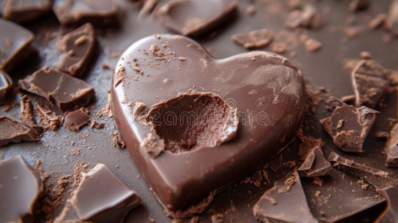 A Heart-Shaped Chocolate Candy with Bite Taken Surrounded by Chocolate ...