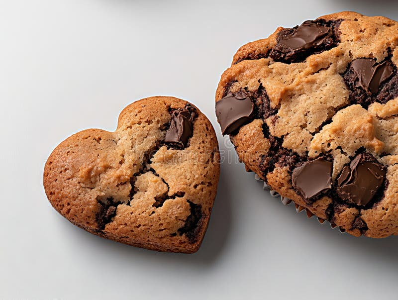 A Heart Shaped Chocolate Chip Muffin Next To a Heart Shaped Muffin ...