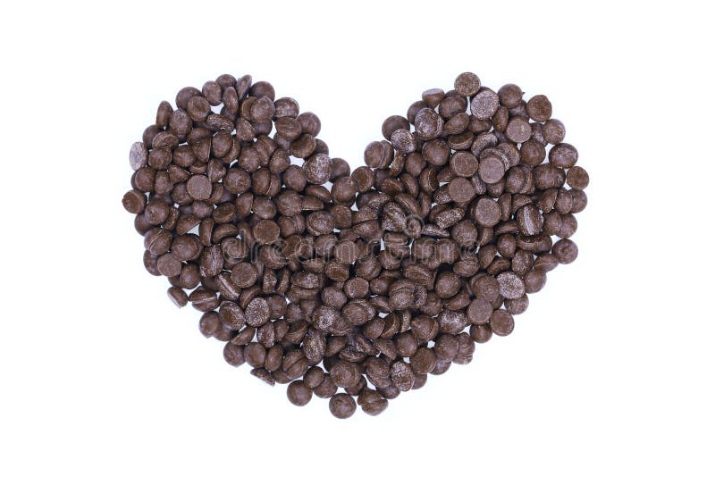 Heart Shaped Chocolate Chips Isolated on White Stock Image - Image of ...