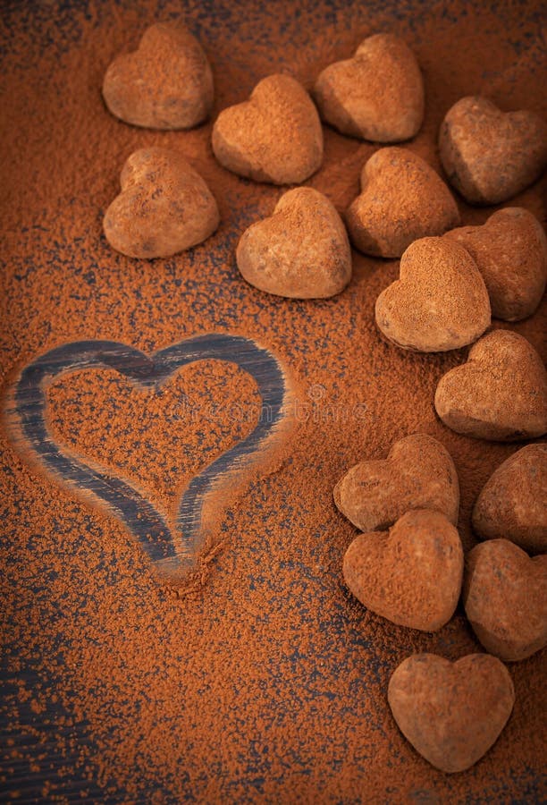 Heart Shaped Chocolate Truffles Stock Photo - Image of powdered ...