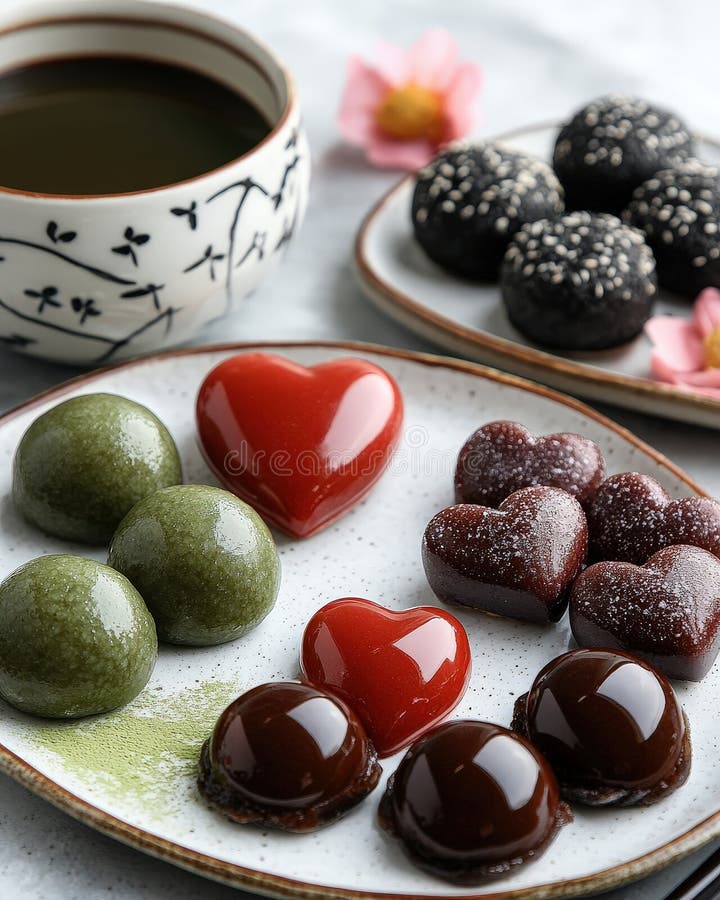 Heart Shaped Chocolates and Asian Sweets Stock Illustration ...