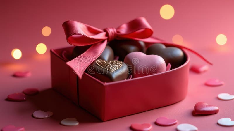 Heart-Shaped Chocolates in a Pink Gift Box Stock Illustration ...