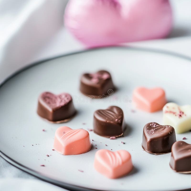 Heart Shaped Chocolates on a Plate. Stock Photo - Image of tasty ...