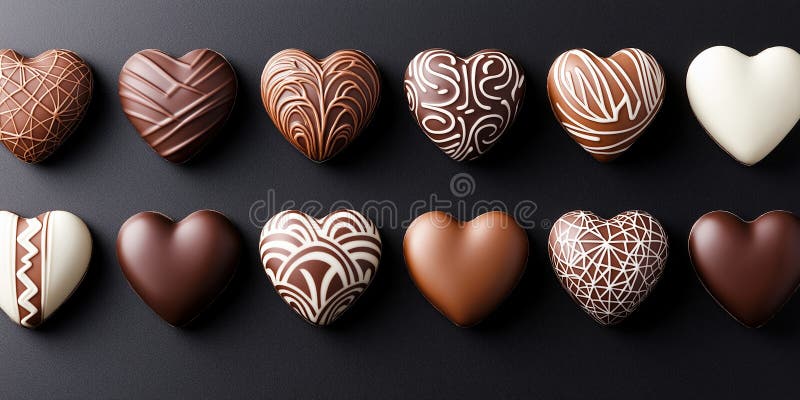 Heart-Shaped Chocolates with White and Dark Chocolate Patterns ...