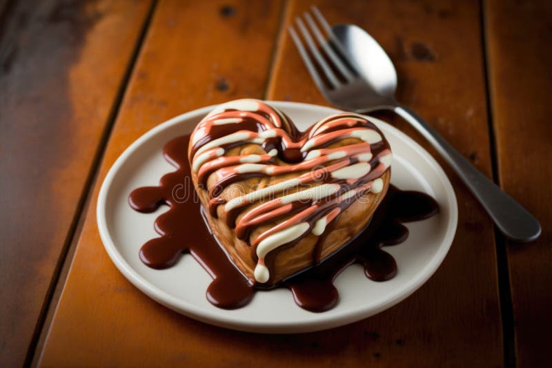 Heart-shaped Cinnamon Roll with Drizzled Icing on Heart-shaped Plate ...