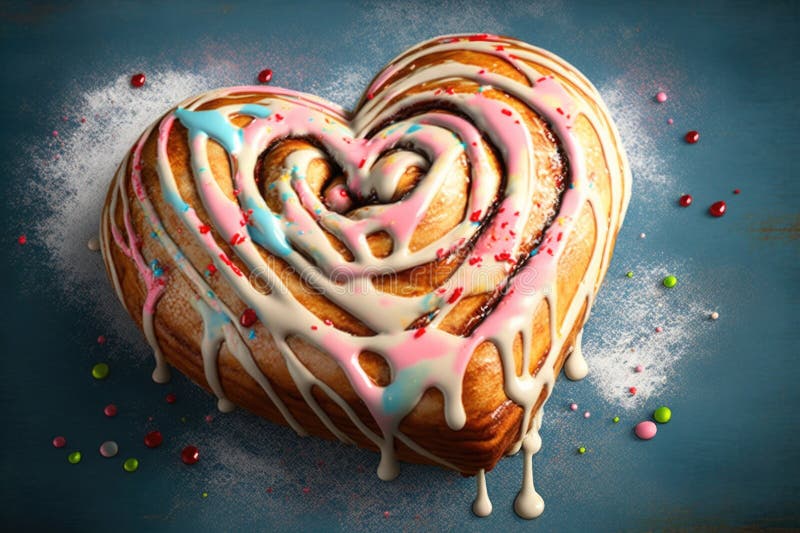 Heart-shaped Cinnamon Roll with Drizzled Icing and Touch of Sprinkles ...