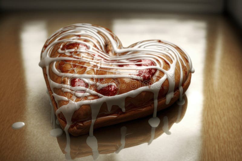 Heart-shaped Cinnamon Roll with Drizzling Icing, Wrapped Neatly in ...
