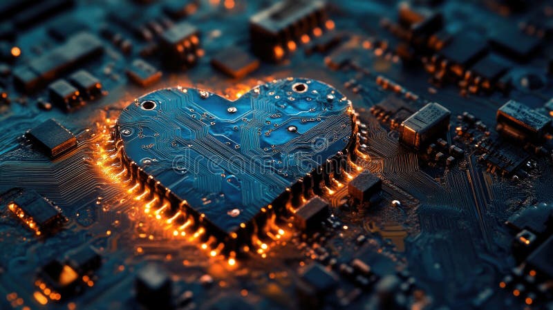 Heart-shaped Circuit Board with Glowing Lights and Microchips Stock ...