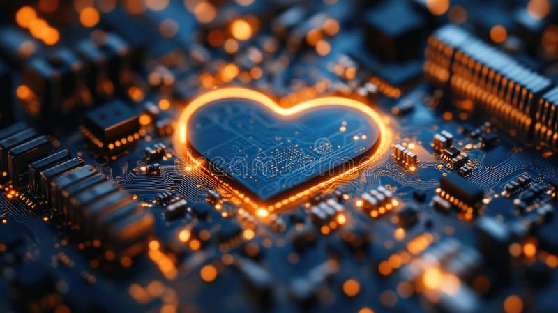 Heart-shaped Circuit Board with Glowing Orange Lights Symbolizing ...