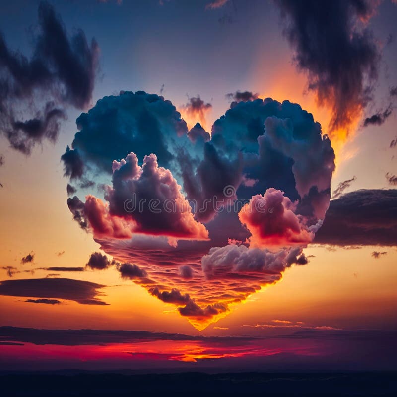 Heart Shaped Cloud in the Evening Sunset or Sunrise, Generative AI ...